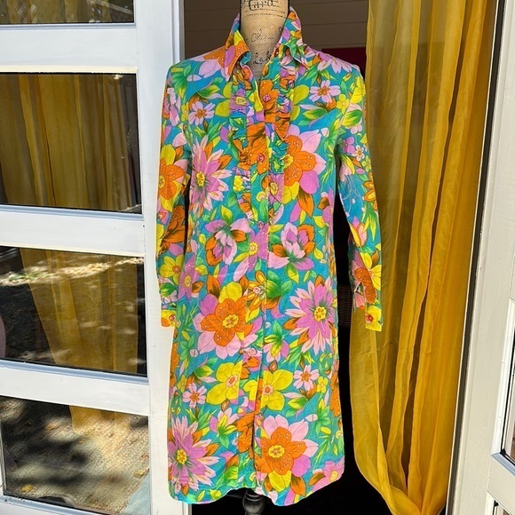 Vintage | Dresses | Vintage Sears Shirt Dress Floral Flower Power ...